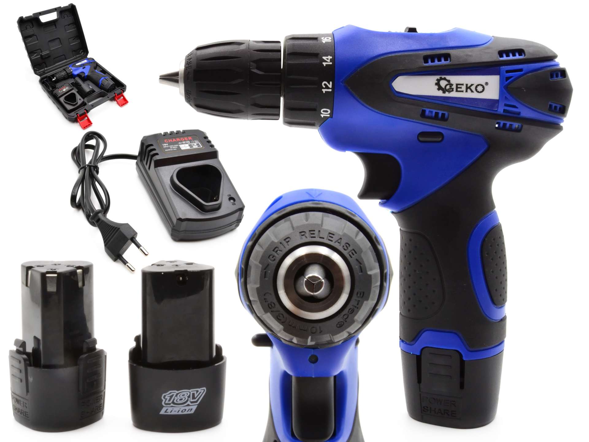 Akutrell + 2x 2Ah akud + laadija18V GEKO - Sike Agri